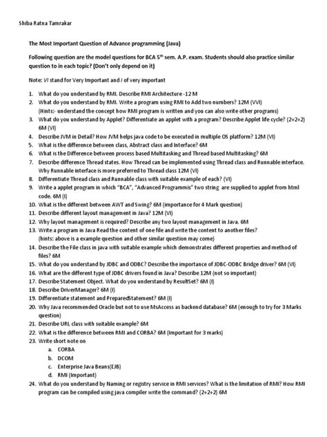 Java Important Question Bca 5 Purbanchal University Pdf Java Platform System Software