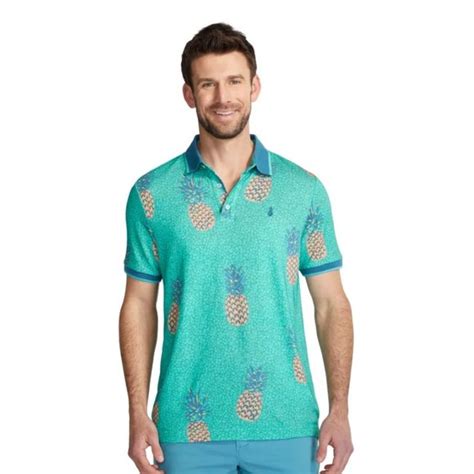 Chubbies Shirts Chubbies Mens The Green Giant Pique Polo Shirt Speckled Green Pineapple