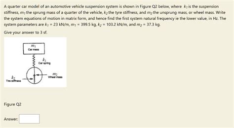 Solved Stiffness M1 The Sprung Mass Of A Quarter Of The Vehicle K2 The Tire Stiffness And M2