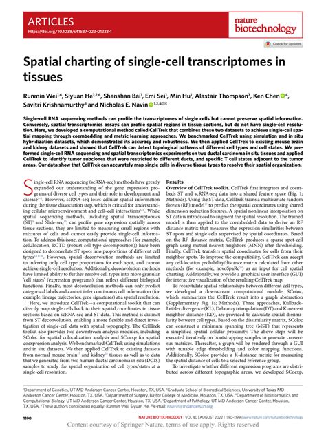 Spatial Charting Of Single Cell Transcriptomes In Tissues