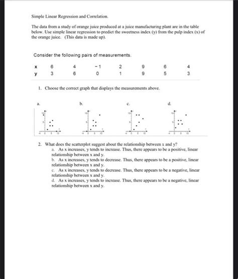 Solved Simple Linear Regression And Correlation The Data