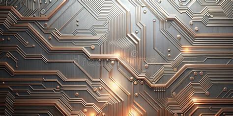 Abstract Metallic Circuit Board Texture Sleek Copper Traces On Brushed Metal Background
