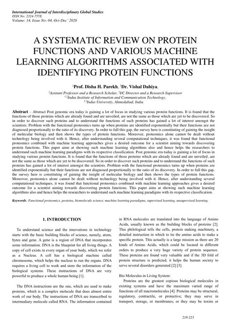 Pdf A Systematic Review On Protein Functions And Various Machine Learning Algorithms