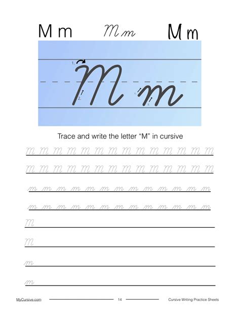Cursive M Full Tutorial And Worksheet