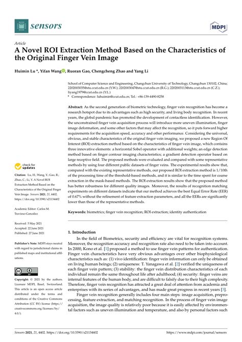 Pdf A Novel Roi Extraction Method Based On The Characteristics Of The Original Finger Vein Image