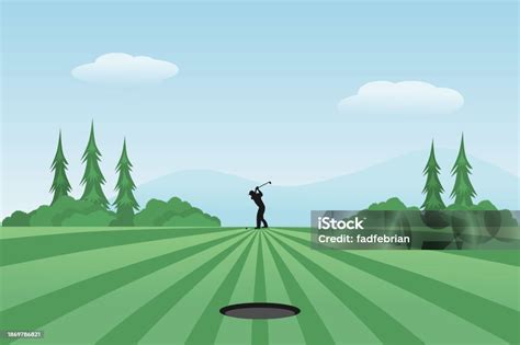 골프 코스 벡터 일러스트 레이 션 와 골프 선수 또는 골퍼 야외 스포츠 골프에 대한 스톡 벡터 아트 및 기타 이미지 골프