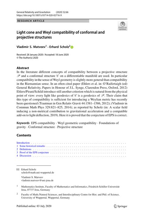 Pdf Light Cone And Weyl Compatibility Of Conformal And Projective Structures