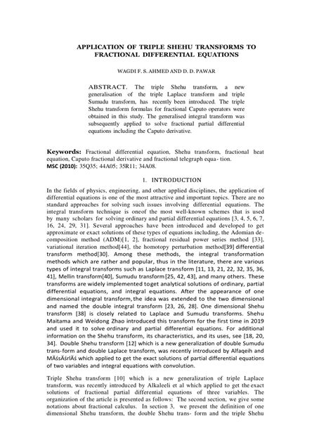 Pdf Application Of Triple Shehu Transforms To Fractional Differential
