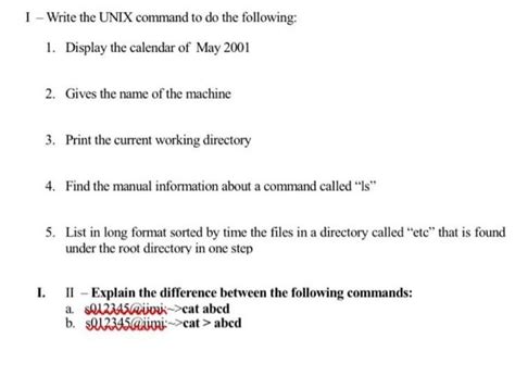 Solved I Write The Unix Command To Do The Following 1
