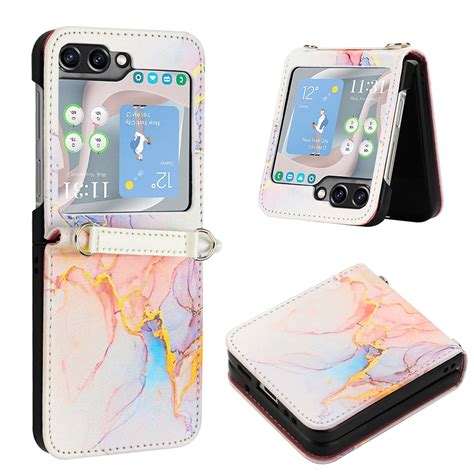Dteck Crossbody Shoulder Strap For Samsung Z Flip Case Flip Phone Case PU Leather Shockproof
