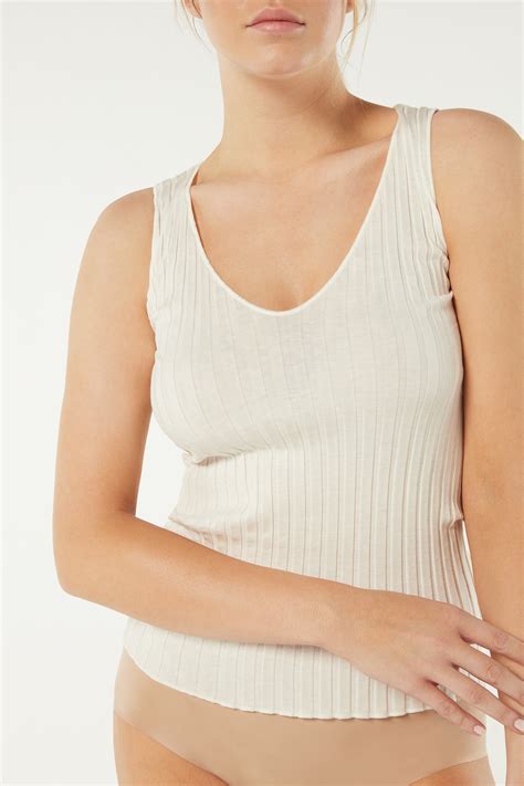 Tubular V Neck Cotton Silk Camisole With Wide Shoulder Straps Intimissimi