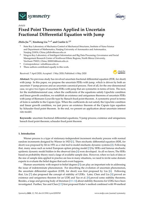 Pdf Fixed Point Theorems Applied In Uncertain Fractional Differential Equation With Jump