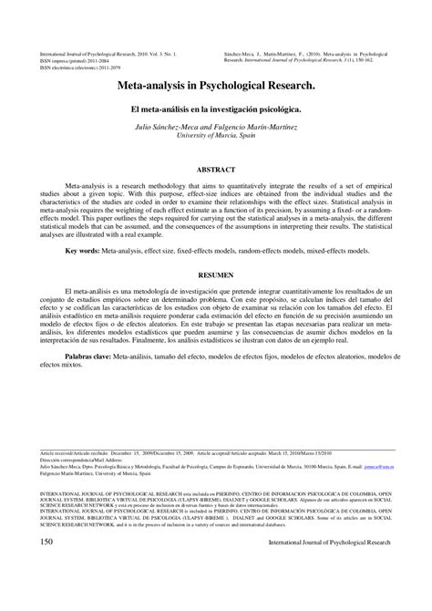 Pdf Meta Analysis In Psychological Research Pdf Meta Analysis In Psychological Research