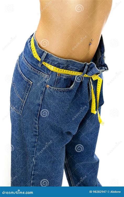 Slim Woman Measuring Her Waist Stock Image Image Of Beautiful Flat 98282947