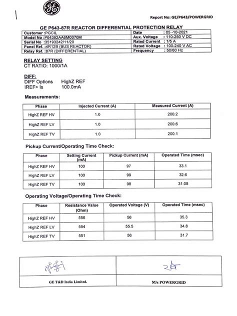 Test Report P643 87r Relay Pdf Electronic Circuits Physical Quantities