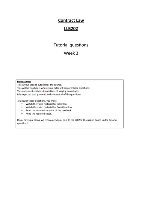 2022 Llb202 Week 3 Tutorial Questions1 Contract Law Llb Tutorial