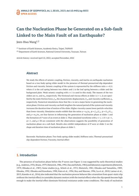 Pdf Can The Nucleation Phase Be Generated On A Sub Fault Linked To