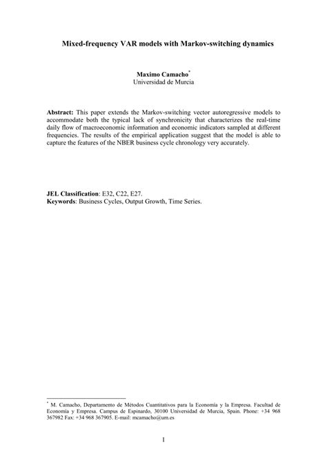 Pdf Mixed Frequency Var Models With Markov Switching Dynamics