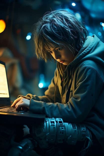 Premium Ai Image A Girl Programming A Small Robot Using A Secondhand