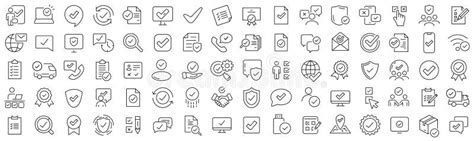 Set Of Check And Approve Line Icons Collection Of Black Linear Icons Stock Vector