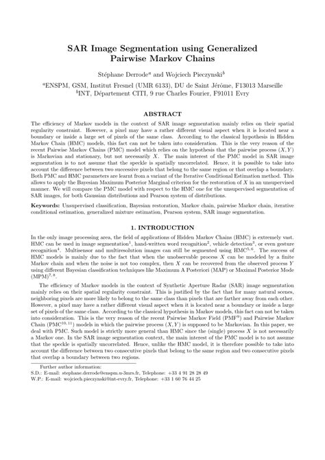 Pdf Sar Image Segmentation Using Generalized Pairwise Markov Chains