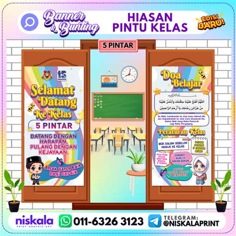 HIASAN KELAS BANNER PINTU KELAS BUNTING PINTU KELAS BANNER SELAMAT DATANG DOA BELAJAR