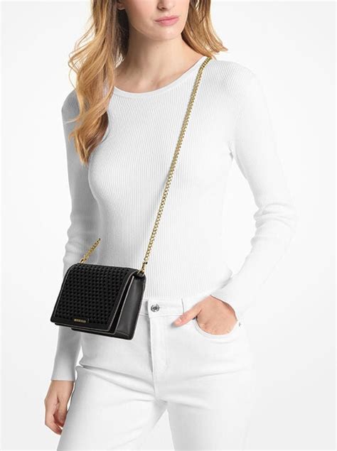 Jet Set Medium Woven Leather Crossbody Bag Black Michael Kors Ksa