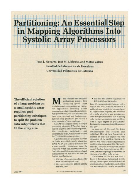 Pdf Optimizing Systolic Array Processors Via Partitioning