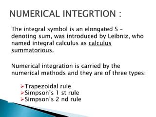 NUMERICAL INTEGRATION AND ITS APPLICATIONS PPTX Physics Science