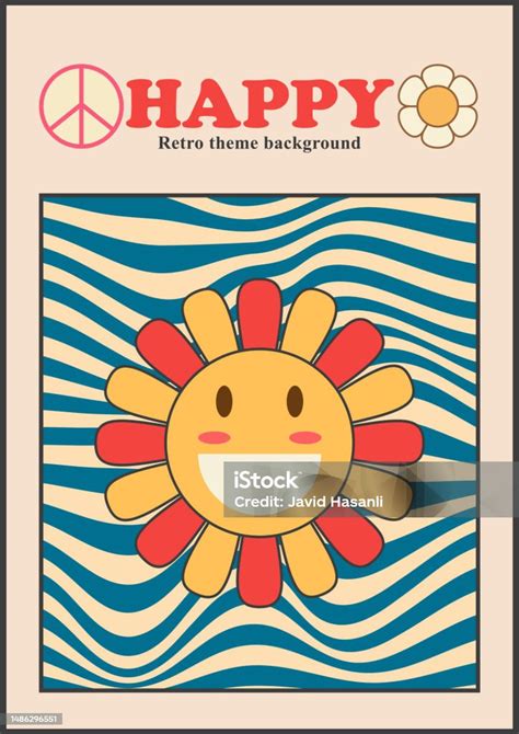 빈티지 복고풍 70년대 바우하우스 디자인 포스터 벡터 커버 여름 봄 행복 미소 스위스 스타일의 다채로운 기하학적 구성 전단지 잡지 음악 앨범 1960 1969 년에 대한