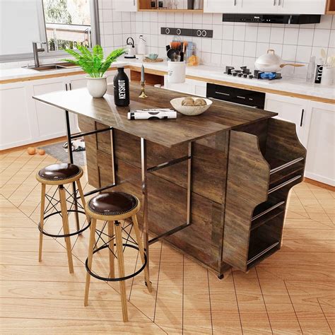 Hsszxfr 535 Rollable Kitchen Island Cart Rustic Brown