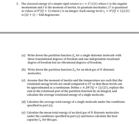 Solved 3 The Classical Energy Of A Simple Rigid Rotator Is