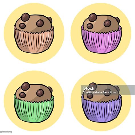 화려한 금형에 초콜릿 칩맛있는 컵 케이크 디자인 요소 엠블럼 아이콘 벡터 일러스트레이션 0명에 대한 스톡 벡터 아트 및 기타 이미지 Istock