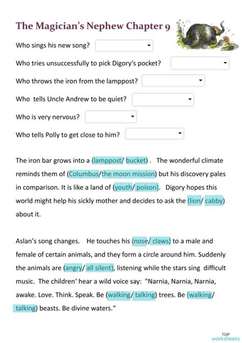 The Magicians Nephew Chapter 9 Interactive Worksheet Topworksheets