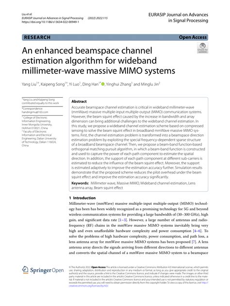 PDF An Enhanced Beamspace Channel Estimation Algorithm For Wideband Millimeter Wave Massive