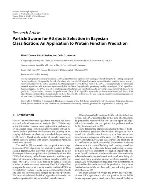 Pdf Particle Swarm For Attribute Selection In Bayesian Classification