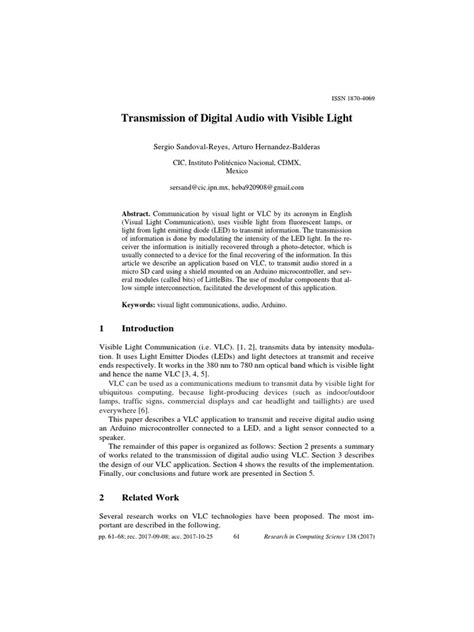 Transmission Of Digital Audio With Visible Light Pdf Modulation