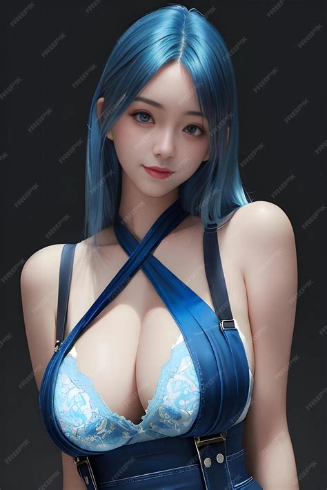 Premium Photo Sexy Asian Girl With Blue Hair And Lingerie On Black