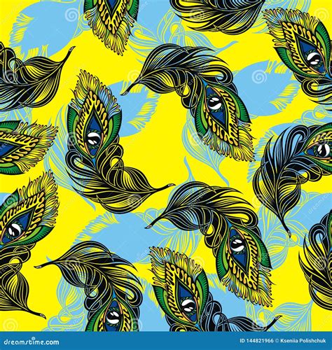 Vector Seamless Pattern With Stylized Peacock Feather Stock Vector