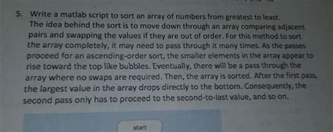 Solved Write A Matlab Script To Sort An Array Of Numbers Chegg Com