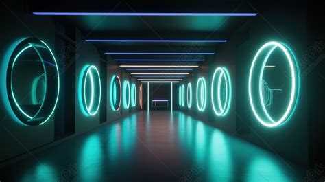 네온 조명이 있는 미래 지향적인 객실 내부는 3d 렌더링으로 디자인 프로젝트에 완벽하게 적합합니다 내부 배경 복도 배경 당신의 배경 이미지 Hd 내부 복도