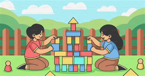 땅에서 블록을 가지고 노는 두 명의 아이들 벡터 Unsplash의 교육 이미지