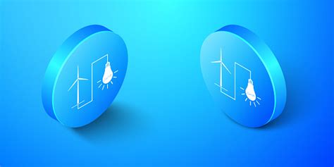 동면 풍차 터빈은 푸른 배경에 고립 된 전력 에너지와 전구 아이콘을 생성합니다 풍공장을 이용한 천연 재생 에너지 생산 파란색 원 버튼입니다 벡터 0명에 대한 스톡 벡터 아트