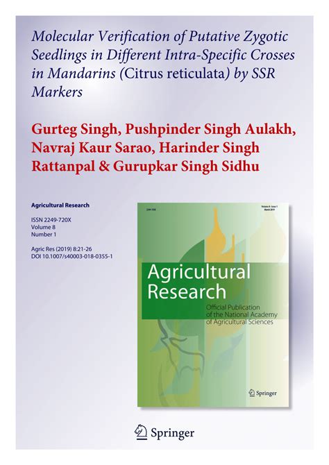 Pdf Molecular Verification Of Putative Zygotic Seedlings In Different Intra Specific Crosses