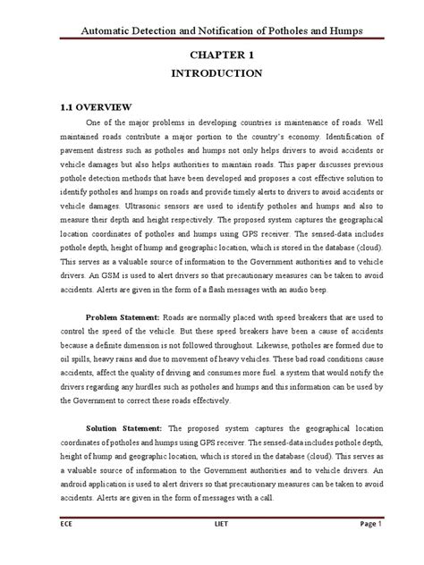 Automatic Detection And Notification Of Potholes And Humps To Aid Driver Mini Project Pdf