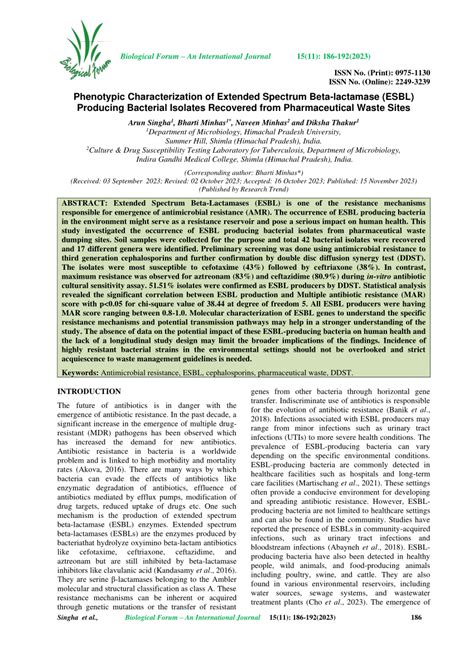 Pdf Phenotypic Characterization Of Extended Spectrum Beta Lactamase