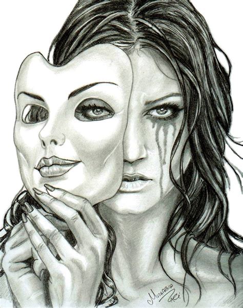 Woman Holding Mask Drawing At Bethany Stephens Blog