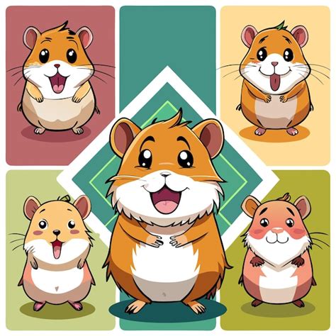 Hamsters De Dibujos Animados Lindos En Varias Poses Y Expresiones