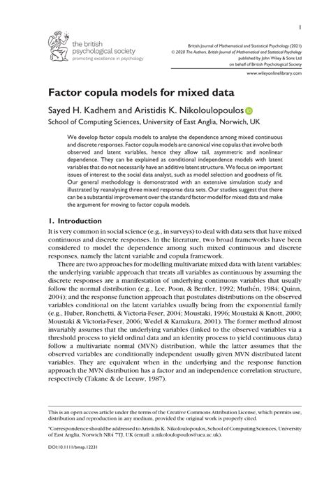 Pdf Factor Copula Models For Mixed Data