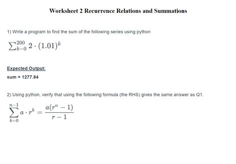 worksheet 2 recurrence relations and summations 1